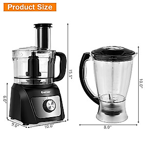 COSTWAY Food Processor & Blender, 500W Professional Food Chopper with 3 Blades, 3-Speed Adjustment, Dual Safety Lock Design, Large Capacity Bowls, for Crushing, Slicing, Shredding, Juicing