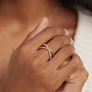 PAVOI 14K Gold Plated X Ring | Simulated Pav√© Diamond CZ Criss Cross Ring for Women | Yellow Gold - Size 7