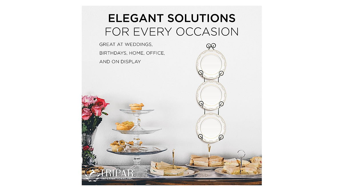 Tripar 3 Tier Black Plate Rack for Collectibles & Decor