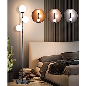 3 Globe Mid Century Modern Floor Lamp for Living Room Decor, Tall Standing Dimmable LED Light for Bedroom Office, Full Range Dimming, Adjustable Color Temperature 3000K-6000K, ETL Listed - Matte Black