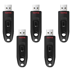 SanDisk 128GB 5-Pack Ultra USB 3.0 Flash Drive (5x128GB) - SDCZ48-128G-B5CT, Black