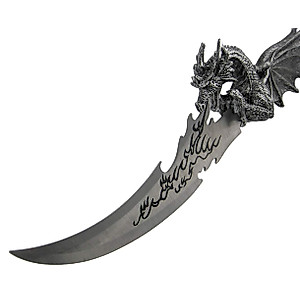 Wicked Fire Dragon Fantasy Letter Opener Knife Dagger and Holder Base,Polyresin