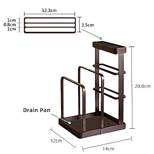 Cutting Board Rack Knife Block Chopping Board Organizer Pot Lid Holder Metal Steel Kitchen Countertop Stand Pots Pan Lids Rack(Bronze)