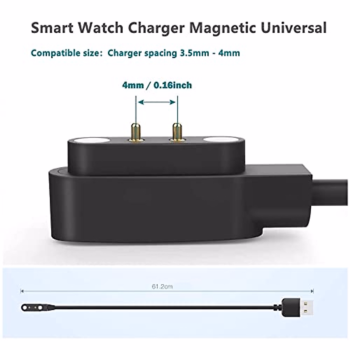 Aliwisdom Smart Watch Universal Charger Magnetic, Smartwatch Accessories 2 Pin Magnetic Suction Replacement Charger for Smart Watch/Fitness Tracker, Cable Contact pin spacing Compatible 4mm