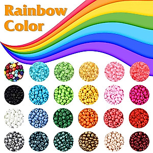 UOONY 8800pcs Beads Kit, Including 7200pcs 4mm Glass Seed Beads and 1600pcs Letter Beads for Bracelet Jewelry Making and Crafts with 20m Crystal String and 30m Elastic String