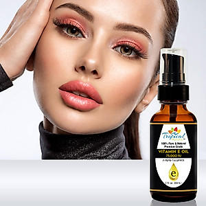 Tropical Holistic Vitamin E Oil, 100% Pure Max Strength 75,000 IU Vitamin E, Antioxidant Rich Skincare Oil for Face, Hair, Body & Nails, 2 oz