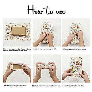 Birthday Wrapping Paper For Kids Girls Boys, Animals Party Design Gift Wrap Paper for Birthday Baby Shower, 6 Sheets Folded Flat 20x28 Inches Per Sheet