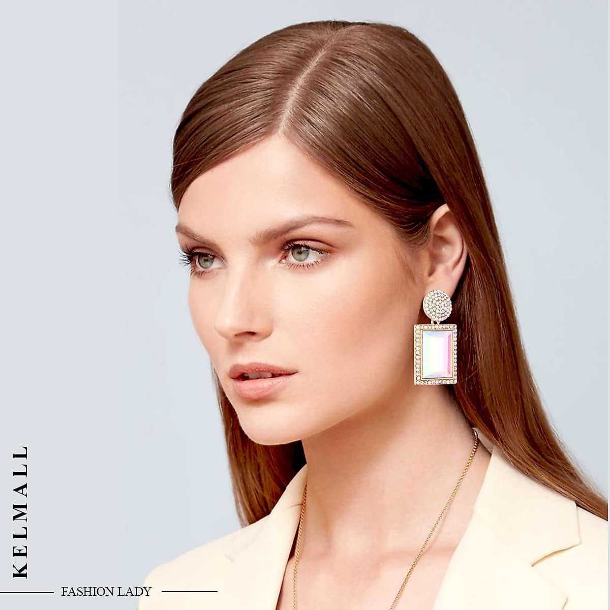 KELMALL Classic Rectangle Dangle Earrings for Women Trendy Rhinestone Geometric Drop Statement Earring