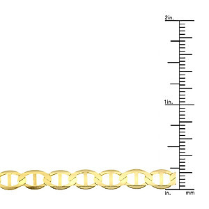 Luxurman 14K Yellow Gold Solid Flat Mariner Chain 6.5mm Wide Necklace with Lobster Claw Clasp
