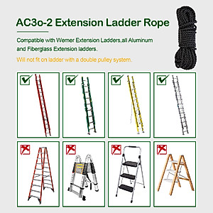AC30-2 Extension Ladder Replacement Rope 40FT for Werner Fits All Aluminum & Fiberglass Extension Ladders Parts #6316509 (1 Pack)