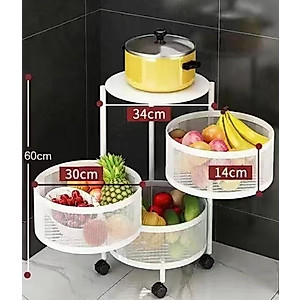 Boncun Rotating Storage Shelves Rack for Kitchen vegetable Storage Organizer Fruit Basket floor stand Shelf fruit tower Potato Onion (White Rotating Square 3 Tier)