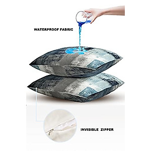 Waterproof Outdoor Throw Pillow Cover Blue and Gray Lumbar Pillowcases Set of 2 Modern Art Abstract Painting Decorative Patio Furniture Pillows for Couch Garden 18 x 18 Inches
