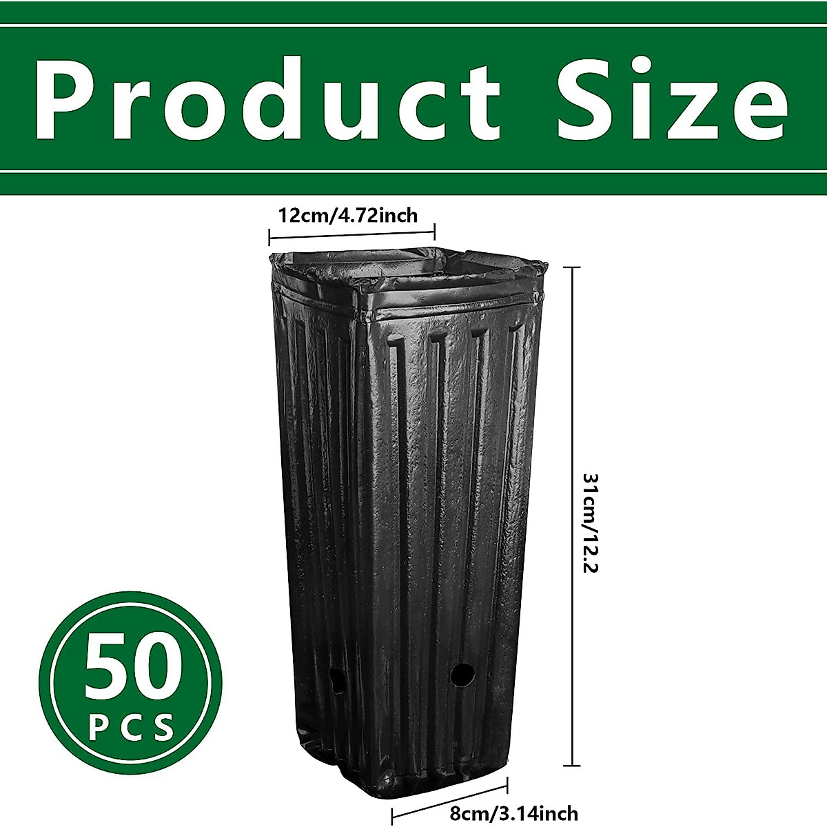 RunNico 50pcs Plastic Deep Plant Nursery Pots,12.2”Tall Tree Pots,Black Deep Seedling Container Pots with Drainage Holes for Indoor Outdoor Gardening (4.72" Wx12.2 H)