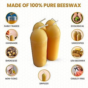 BeeTheLight Beeswax Lantern Candles (3.5" x 1.25") - Smokeless Unscented Candle - 12 Hours Burn Time Each - Natural & Pure Beeswax Candle - Handmade Camping Candle for Lanterns & Chandeliers