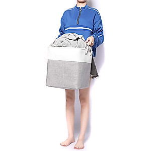 FAGlSAK Large Foldable Storage Bin 13" X 13" Storage Basket Organizer Basket Shelf Cube with Sturdy Cotton Carry Handles for Baby Nursery Closet Shelves Organization (White&Grey, Set of 3)