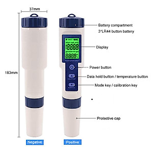 5 in 1 TDS/EC/PH/Salinity/Temperature Meter Digital Water Quality Monitor Tester for Pools, Drinking Water, Aquariums,Hydroponics