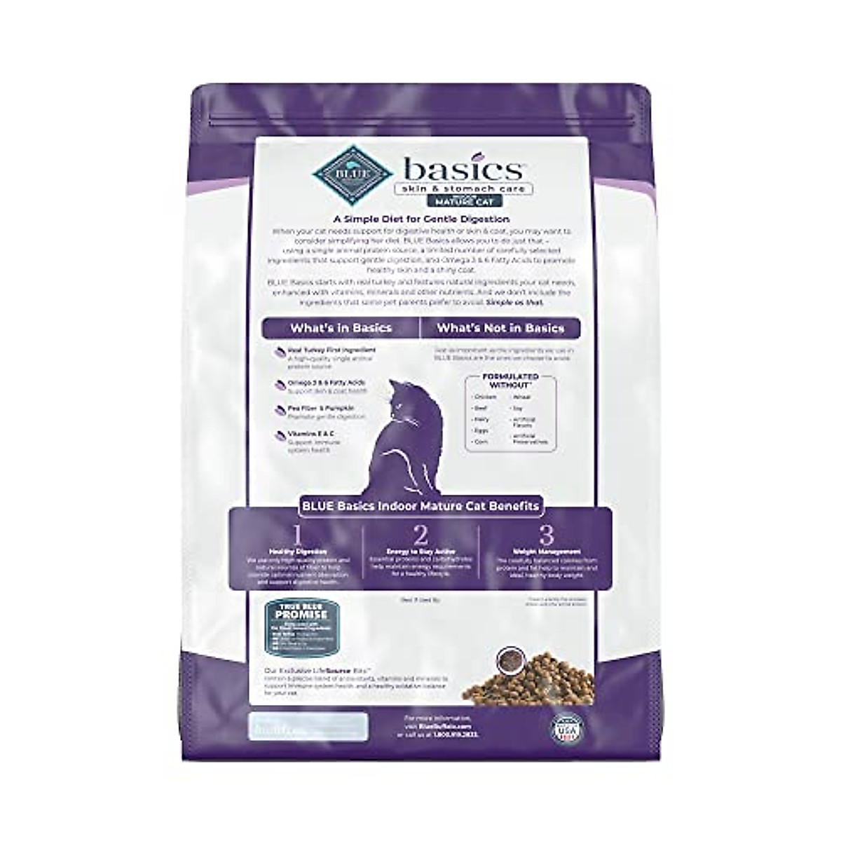 Blue Buffalo Basics Skin & Stomach Care Grain Free, Natural Indoor Mature Dry Cat Food, Turkey & Potato 11-lb