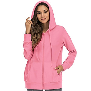 GOCHIC Womens Full Zip Hoodies Long Sleeve Oversized Basic Drawstring Hooded Sweatshirt Lightweight Loose Fit 2023 Fall Winter Hoody Jackets with Pockets Pink Small