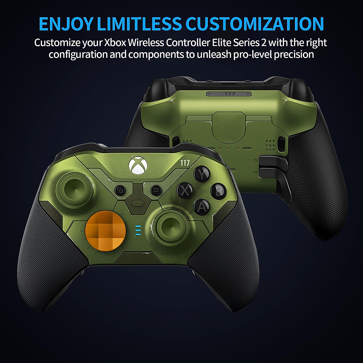 Accessories for Xbox Elite Controller Series 2 - 13 in 1 Halo Infinite Edition Replacement Paddles Thumbsticks Analog Sticks Joystick Parts Repair Kit Component Set with 2 D-Pads, 1 Tool