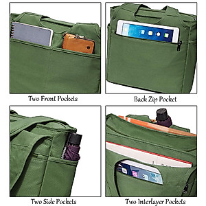 KYALOU Utility Large Canvas Tote Bag with Pockets, Women Casual Shoulder Bags with 13 Exterior & Interior Pockets for Work Gym Beach Travel Shopping Grocery (Green)