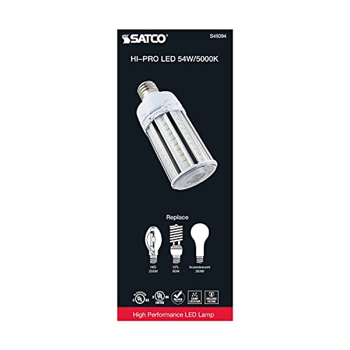 Satco S49394 Hi-Pro High Lumen LED Corncob Light Bulb, HID Replacement, 54 Watts, White