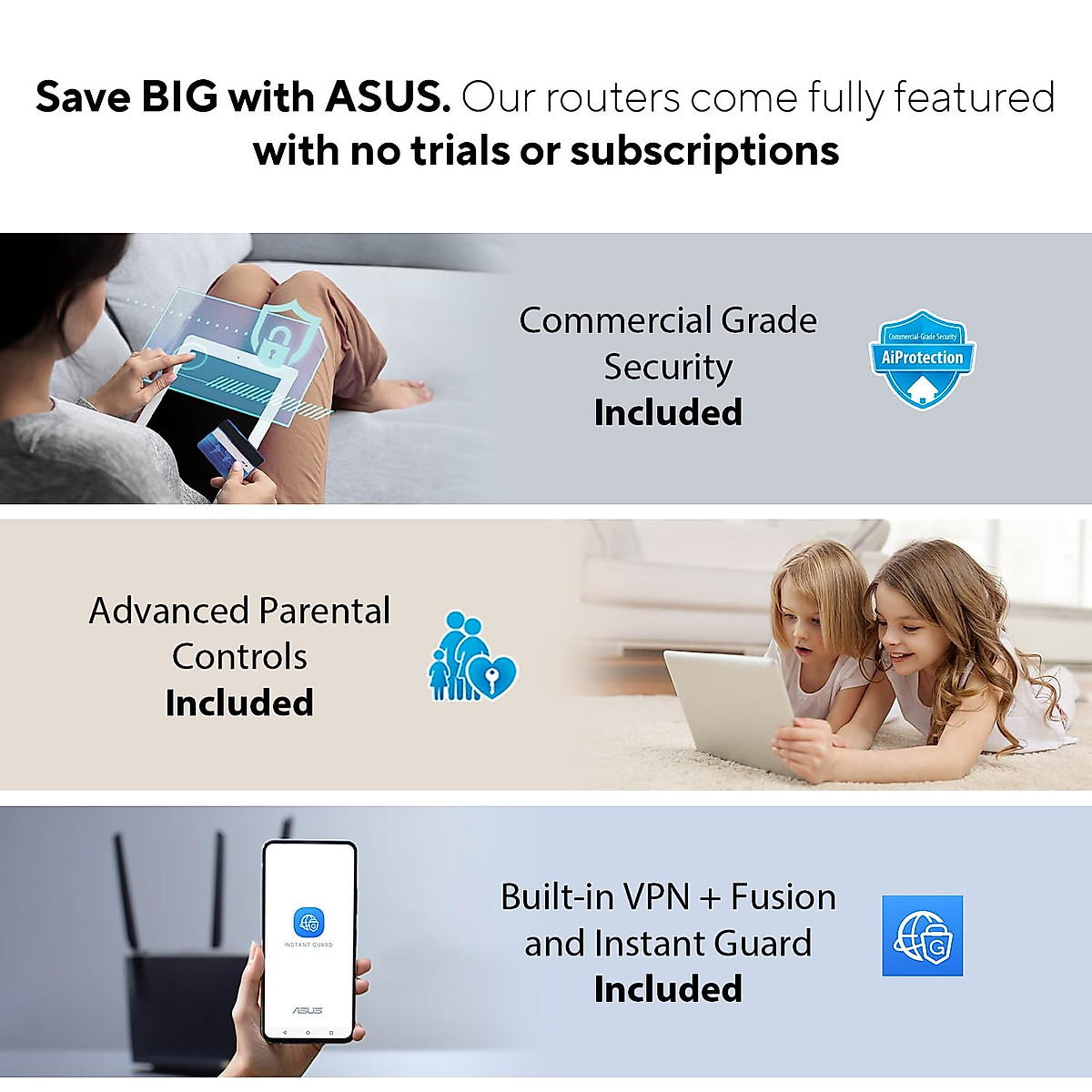 ASUS ROG Strix GS-AX3000 WiFi 6 Extendable Gaming Router, Gaming Port, Mobile Game Mode, Port Forwarding, VPN Fusion, Aura RGB, Subscription-free Network Security, Instant Guard, AiMesh Compatible