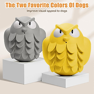 Moonorange Tough Chew Dog Toys for Aggressive Chewers Giggle Ball Owl Rubber Interactive Treat Dispensing Slow Feeder Indestructible Teething Toys for Small Medium Large Dogs (Yellow)