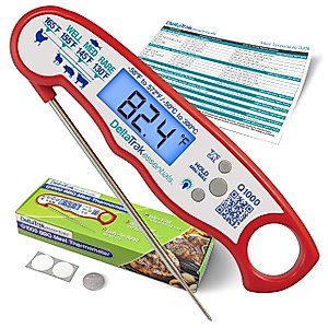 DeltaTrak Professional Digital Instant Read Meat Thermometer for Kitchen Food Cooking, Grill ,BBQ, Smoker, Deep Frying ,Candy, Waterproof , Red Q1000