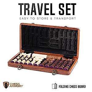 Chess Armory Premium Checkers and Chess Set - Wooden Board Game with a Portable Wood Case and Secure Storage for Pieces, Set for Kids and Adults (Sapele Wood)
