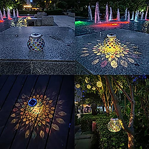 Solar Powered Mosaic Glass Garden Light, Outdoor LED Ball Solar Table Lights, Rechargeable Solar Outdoor Lights for Patio, Countryyard, Yard, Party Decorations (Warm White)
