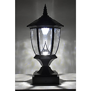 iGlow Brown Outdoor Solar Post Light Lamp Lantern Fixture w/ 3 Bright White SMD LED w/Dual Bases (6x6 and Hexagonal) Deck Cap Square Fence Garden Landscape Path PVC Vinyl Dual Purpose