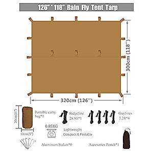 Waterproof Camping Tent Tarp Hammock Rain Fly - 118”x125”/177”x216”,Lightweight UV Protection Sun Shade Canopy,Multifunctional Footprint for Hiking,Backpacking (Green 9.8X 10ft)