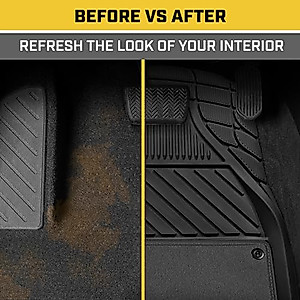 CAT® Detachable Deep Dish Car Floor Mats w/ Removable Carpet Liner - Universal Fit for SUVs Trucks Sedans Washable Easy-Clean Automotive Floor Liners Heavy Duty All Weather Non-Slip Comfort - Charcoal