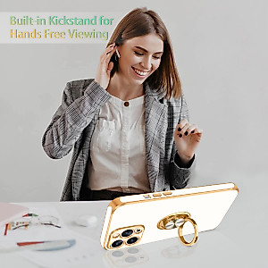 Fingic for iPhone 13 Pro Max Case,for iPhone 13 Pro Max Phone Case with 360°Ring Holder Slim Lightweight Kickstand Magnetic Car Mount for Girls Boys Protective Phone Case for iPhone 13 Pro Max,White