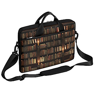Vintage Bookshelf Laptop Computer Bag Waterproof Shoulder Messenger Bag 13-15 inch Durable Laptop Tote Bag with Shoulder Strap Handle Lightweight Crossbody Briefcase