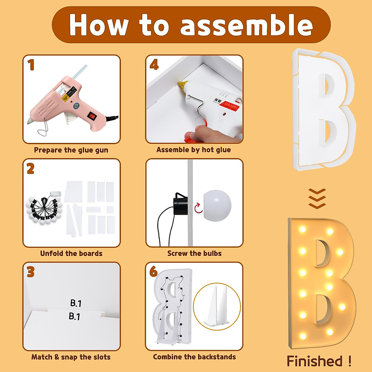 imprsv Marquee Light Up Letters, Mosaic Letters 4FT Marquee Letters for Baby Shower Engagement Graduation Party Decor, Large Marquee Letters for Party Decorations, Letter B (Need to Assemble)