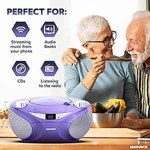 Magnavox MD6949 Portable Top Loading CD Boombox with AM/FM Stereo Radio and Bluetooth Wireless Technology in Black | CD-R/CD-RW Compatible | LED Display | (Purple)
