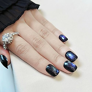 Fantasticlady Glue on Nails Short,Magnetic Green Cat Eye,Press on Nails Short Square,Short Fake Nails,False Nails Short,Acrylic Nails Press on,Short Nails Press on,Natural Nails for Women.