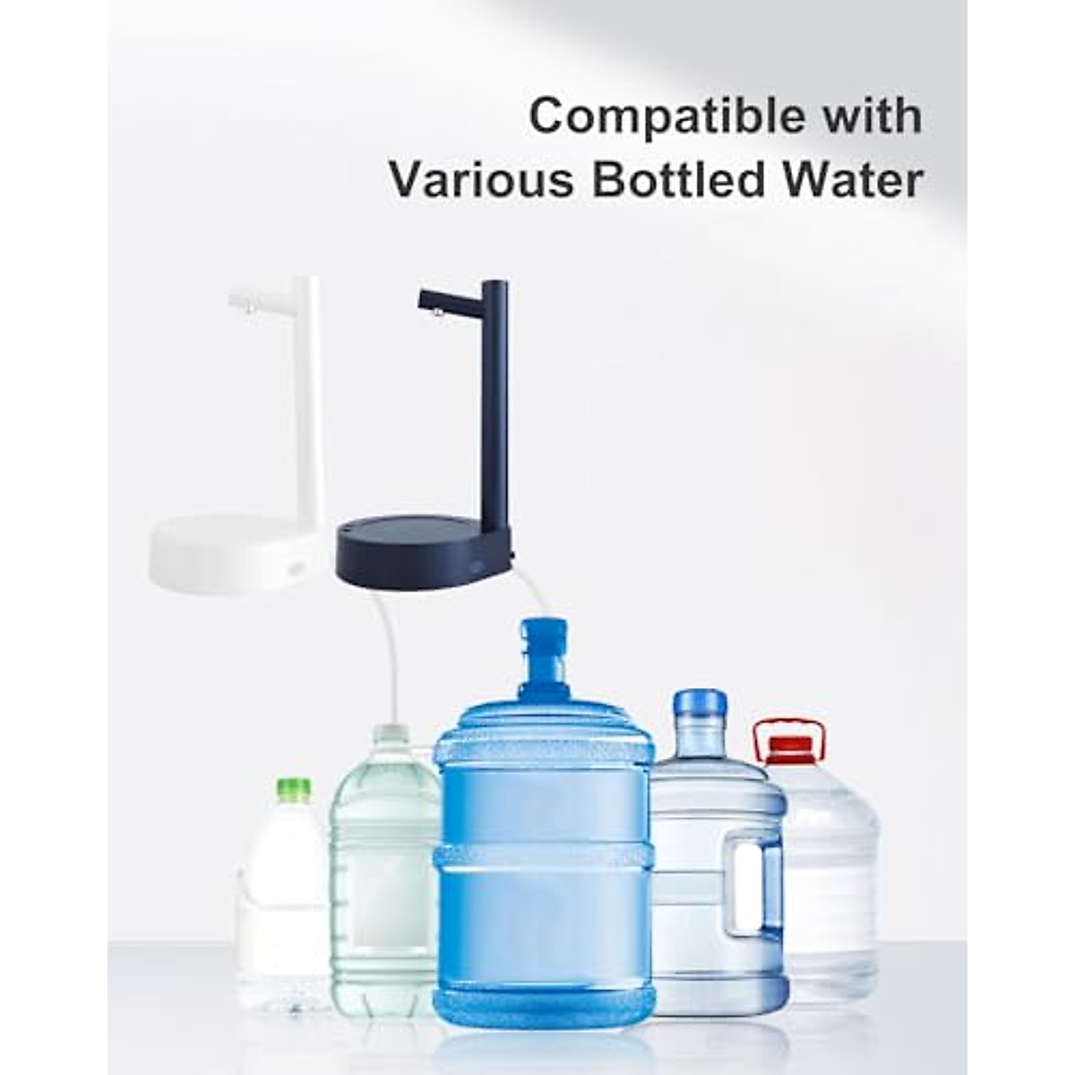 Desktop Water Bottle Dispenser, PLUZZ Portable Electric Water Pump for 5 Gallon Bottle, Bedside Water Dispenser for Home, Office, Camping, Outdoor - USB Charging (Navy Blue), X115A