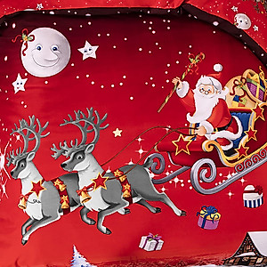 JERYMUND Christmas Duvet Cover Queen Size, Santa Claus Deer Pattern Luxury Bedding Set, Comforter Cover with Zipper