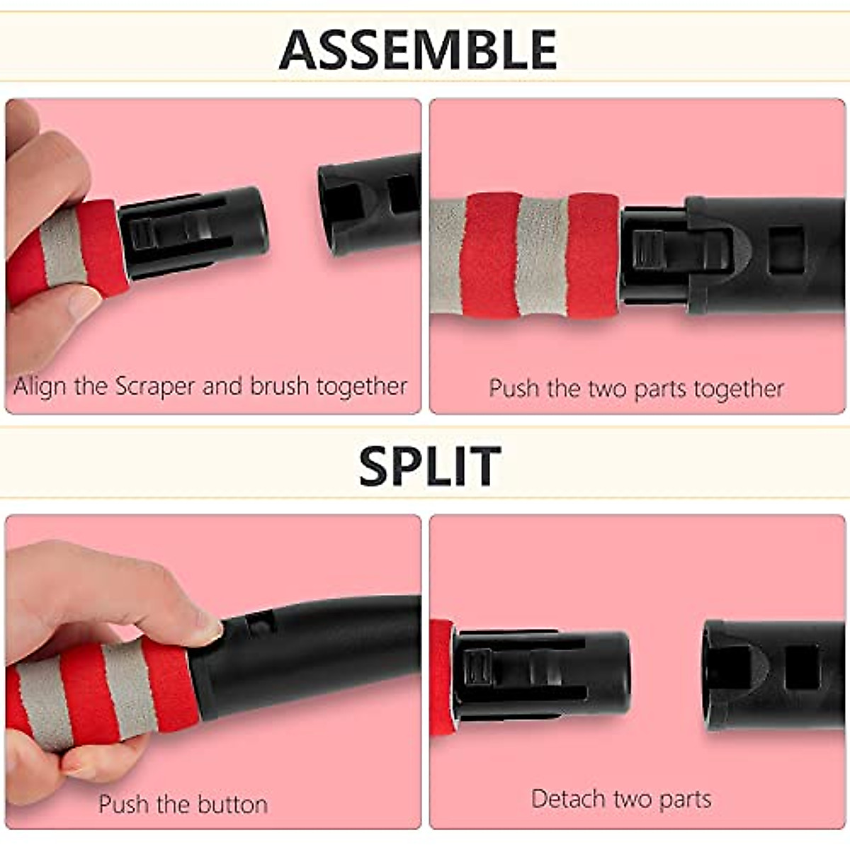 FOVAL 27" Snow Brush with Wider Ice Scraper (4.73" Width)(2 Pack), Snow Removal Car Brush with Comfortable Foam Grip for Cars, Trucks, SUVs, Windshield (Heavy Duty ABS, PVC Brush)(Red)