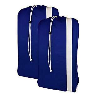 2 Pack - Nylon Travel Laundry Bags with Shoulder Strap, Machine Washable Dirty Clothes Organizer, size: 30" x 40" Easy fit a Laundry Hamper or Basket, Made in USA (color: Royal Blue), made in USA.