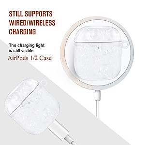 AirPods Case Cute Cover Skin with Giltter Shell Pearl Wrist Keychain,AirPod Case Cute 1st Generation Case Full Protective TPU Cover Airpods 1&2 Case for Girls and Women (AirPods 1&2 Case)