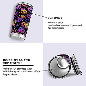 Jihqo Halloween Pumpkin Purple Tumbler with Lid and Straw, Insulated Stainless Steel Tumbler Cup, Double Walled Travel Coffee Mug Thermal Vacuum Cups for Hot & Cold Drinks 20oz
