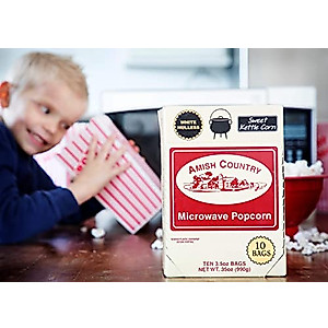 Amish Country Popcorn | Old Fashioned Microwave Popcorn | 10 Bags Sweet Kettle White Hulless | Non-GMO, Gluten Free, Microwaveable and Kosher (10 Bags)