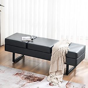 BarberPub Waiting Room Chairs, Heavy Duty Office Guest Reception Bench, Faux Leather Upholstered Lobby Chairs for Salon, Conference Room 7008 (Dark Grey)