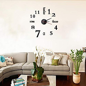 10inch-20inch Frameless DIY Wall Clock Black 3D Mute Round Shape Quartz Wall Clock Sticker DIY Wall Decoration for Home Living Room Bedroom Office Classroom