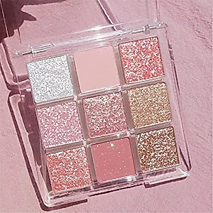 PICKX 9 Colors Glitter Eyeshadow Makeup Palette Matte High Pigmented Colorful Creamy Texture Eye Shadow Powder Natural Waterproof Long Lasting Eyeshadow Powder Cosmetics (pink)