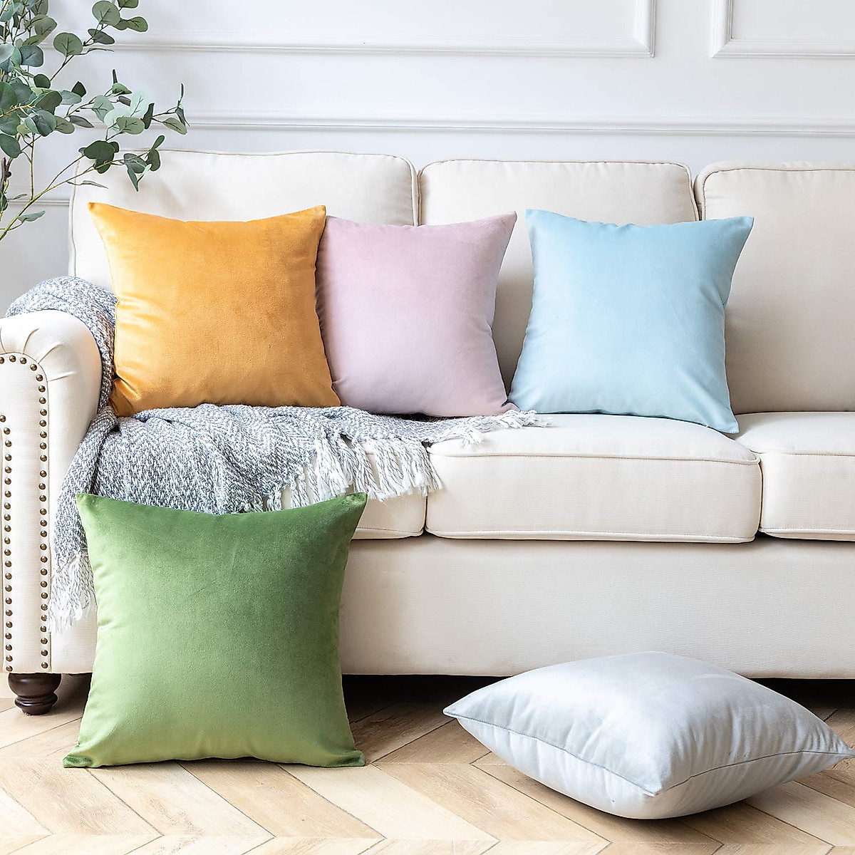 Phantoscope Pack of 2 Velvet Decorative Throw Decorative Pillow Cover Soft Solid Square Cushion Case for Couch Black 18 x 18 inches 45 x 45 cm