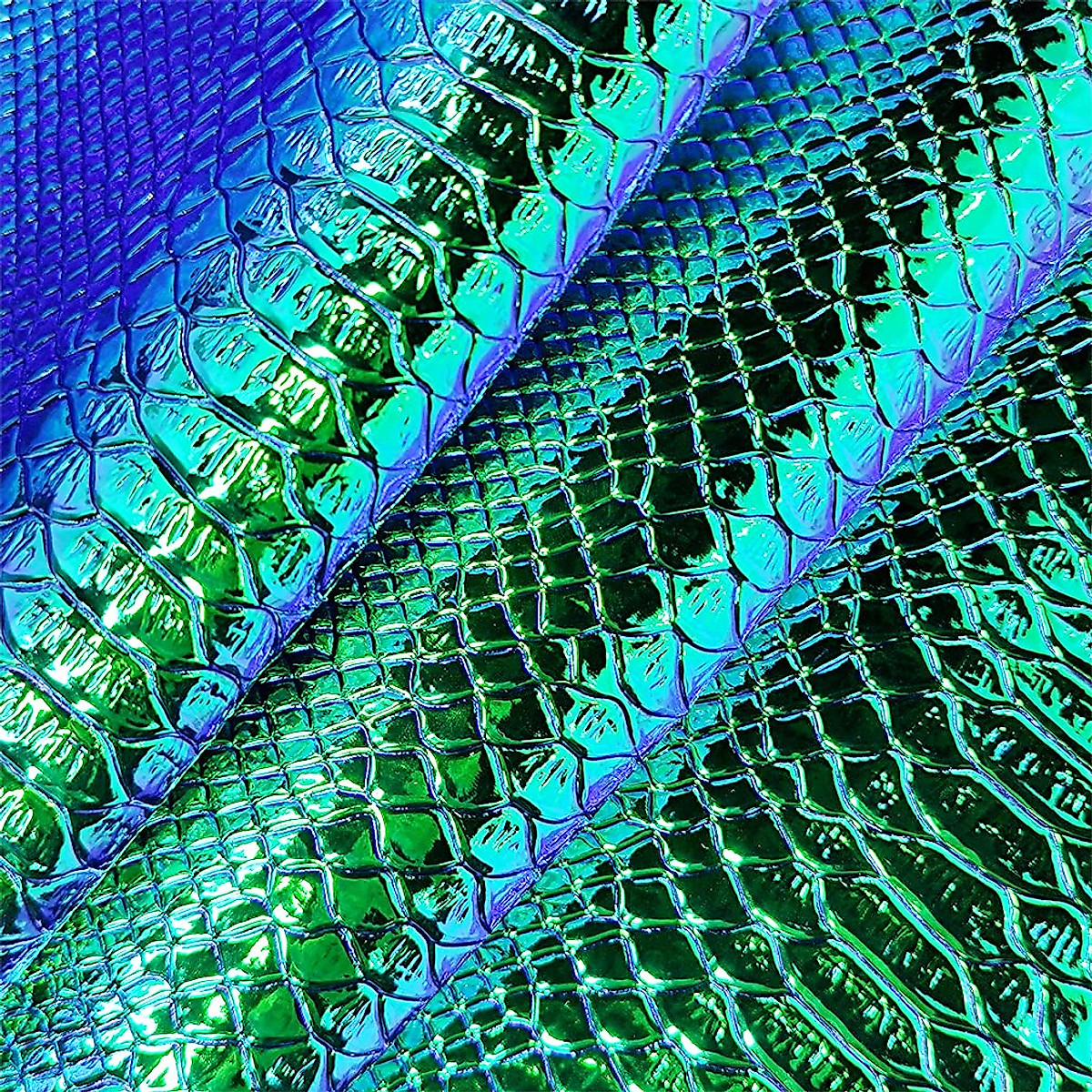 30x135cm Holographic Crocodile Skin Vinyl, Iridescent Dark Green Alligator Faux Leather, Embossed Craft Fabric for DIY Sewing Project